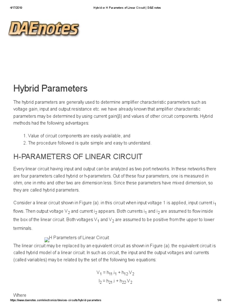 Hybrid or H Parameters of Linear Circuit - D&E Notes | PDF | Electrical ...