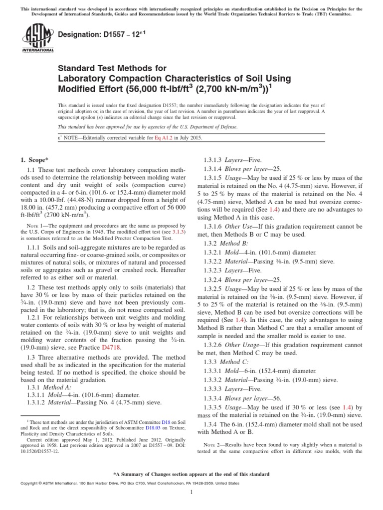 1 Astm D1557 Del 2015 Compactacion PDF | PDF | Nature