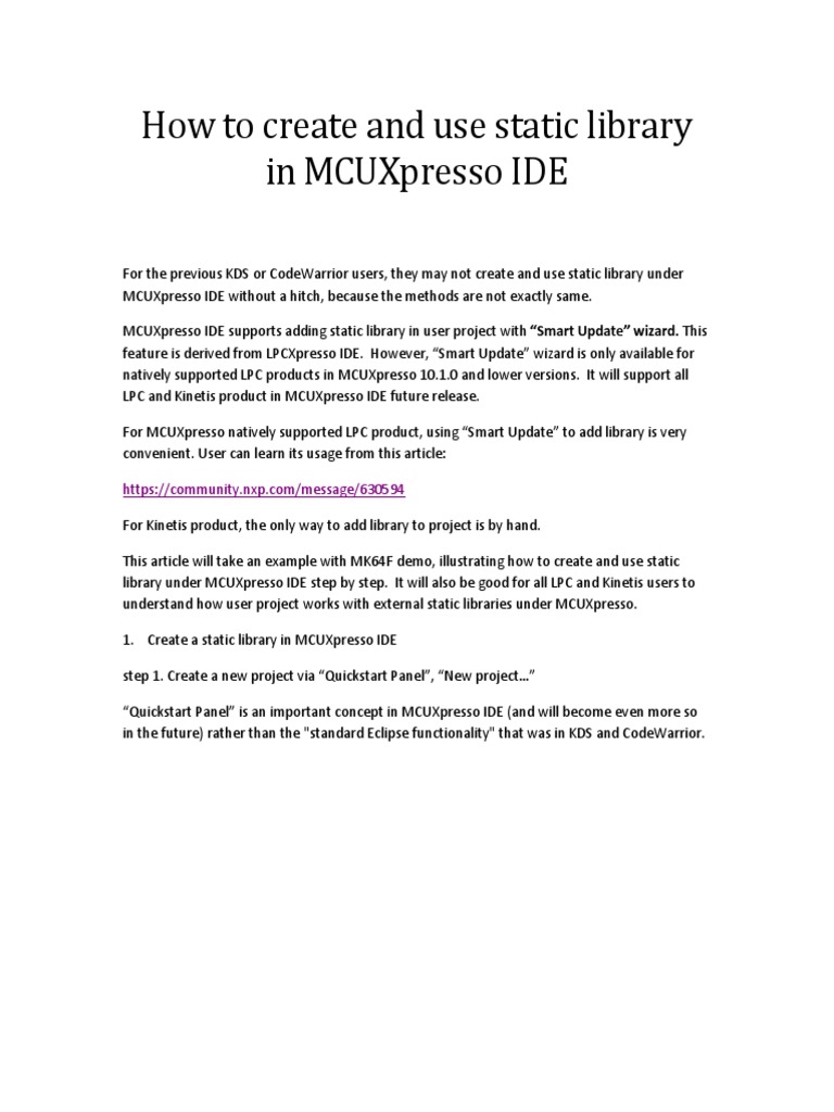 How To Create and Use Static Library in MCUXpresso IDE - Ver3 | PDF ...