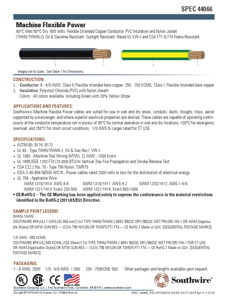 Cable 350 MCM-Southwire | PDF | Electrical Wiring | Electrical Equipment