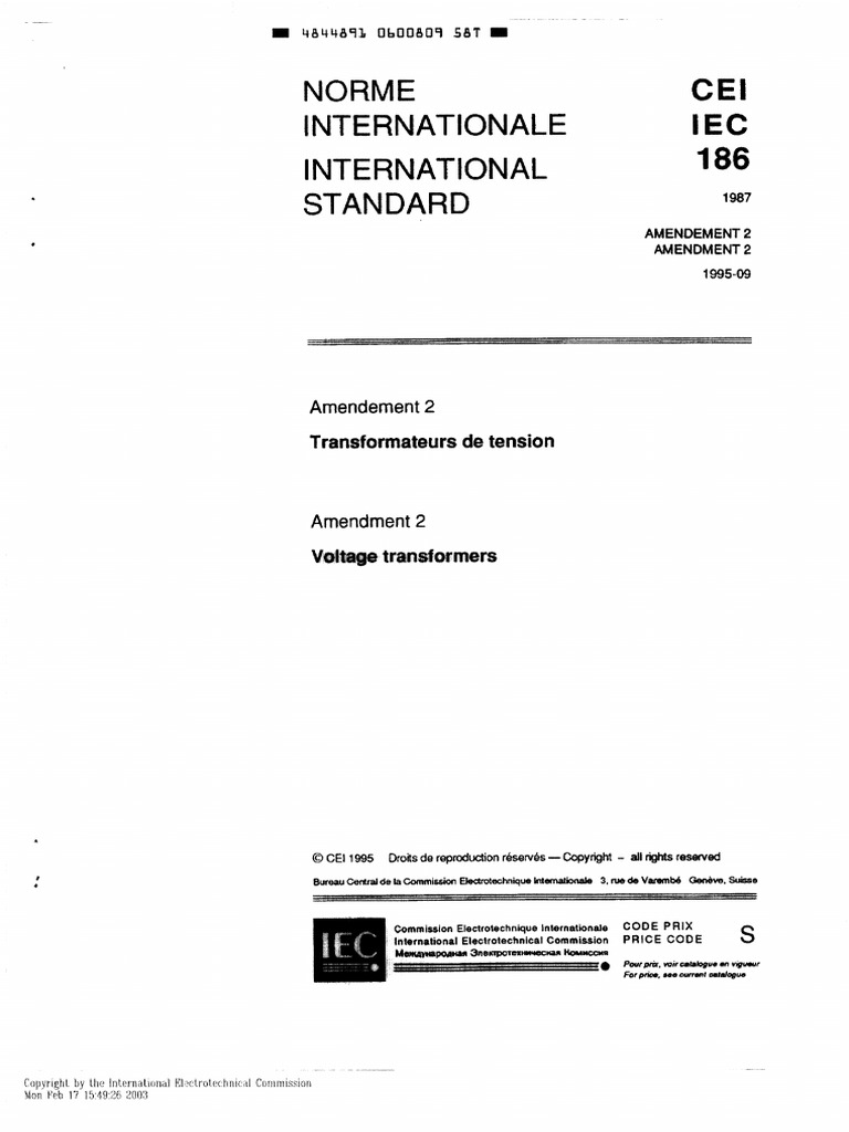 IEC 60186 - (1995) - Voltage Transformer PDF | PDF