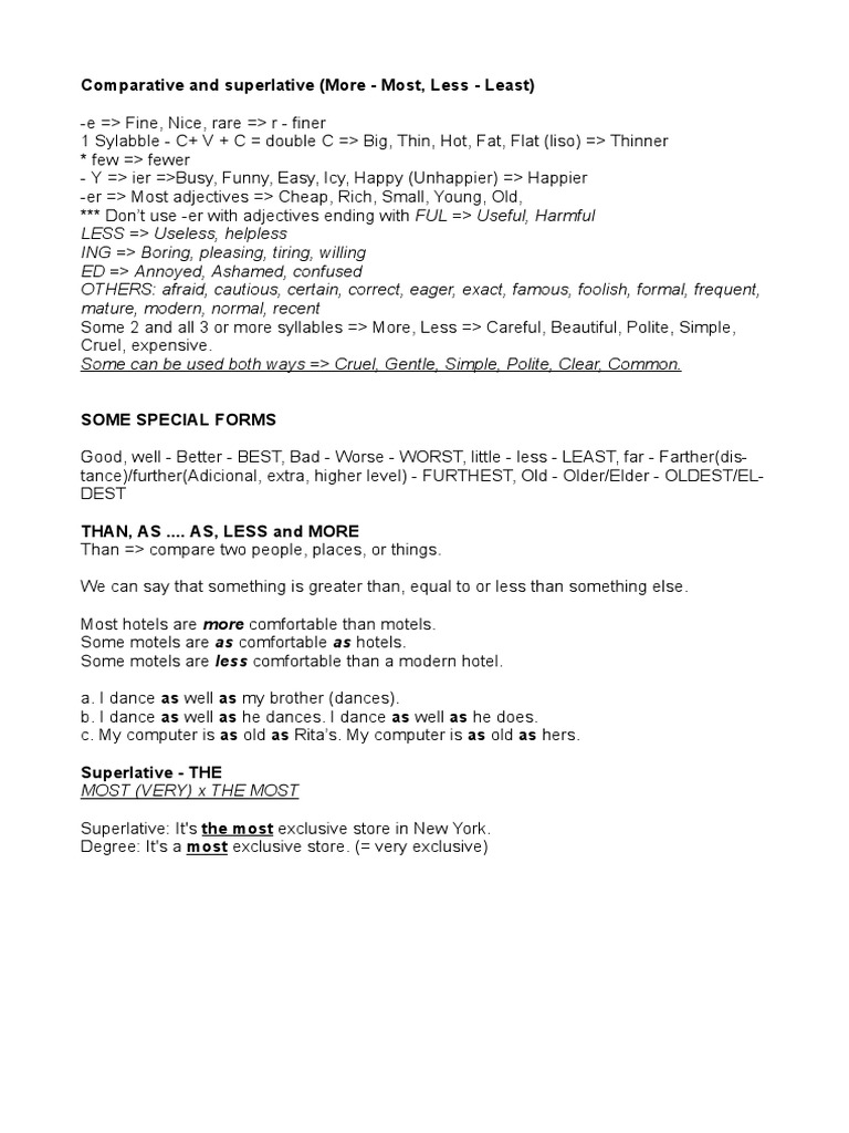 Comparative and Superlative (More - Most, Less - Least) | PDF