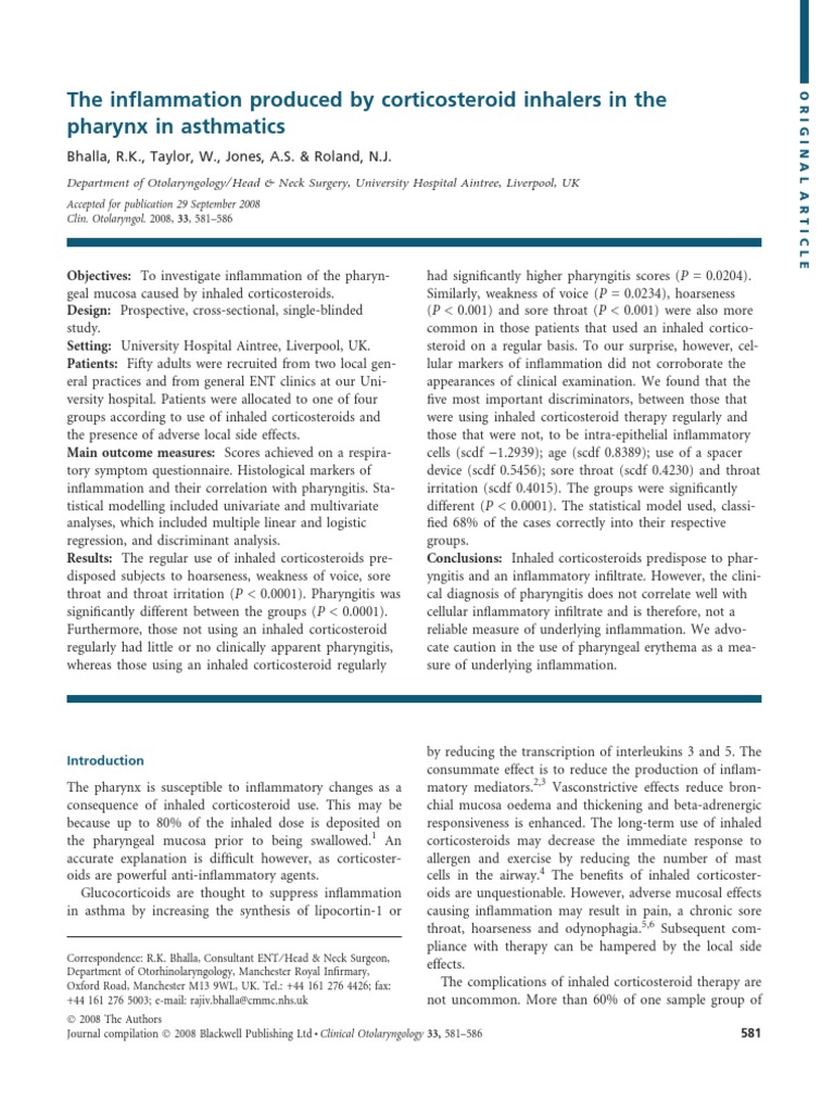 Inflamación Por Inhaladores de Corticosteroides en La Faringe de Asmáticos | PDF | Asthma ...