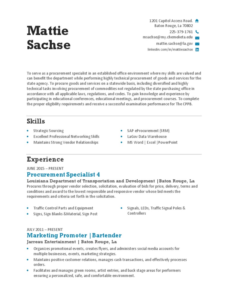 Sachse Mattie Resume 2019 | PDF | Procurement | Economies