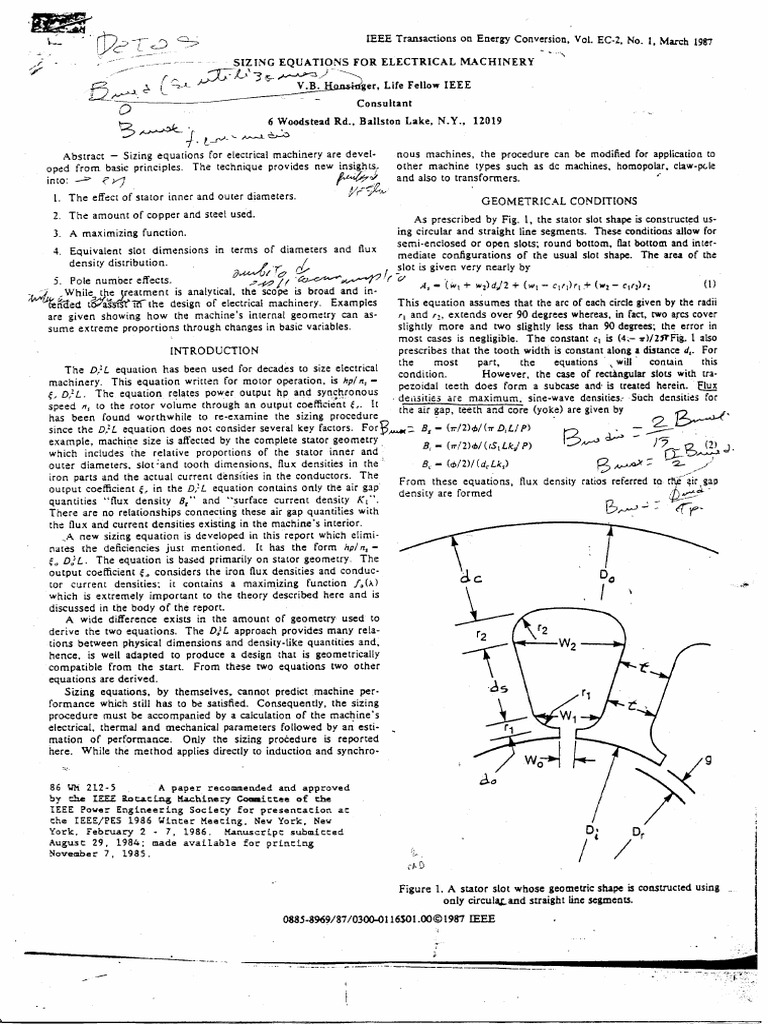 Sizing Equations For Electrical Machinery | PDF