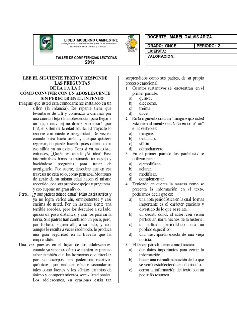 Taller de Competencias Lectoras 2019 | PDF | Sabiduría | Amor