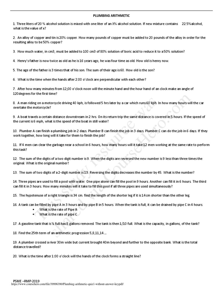 This Study Resource Was: Plumbing Arithmetic | PDF | Nature | Teaching ...