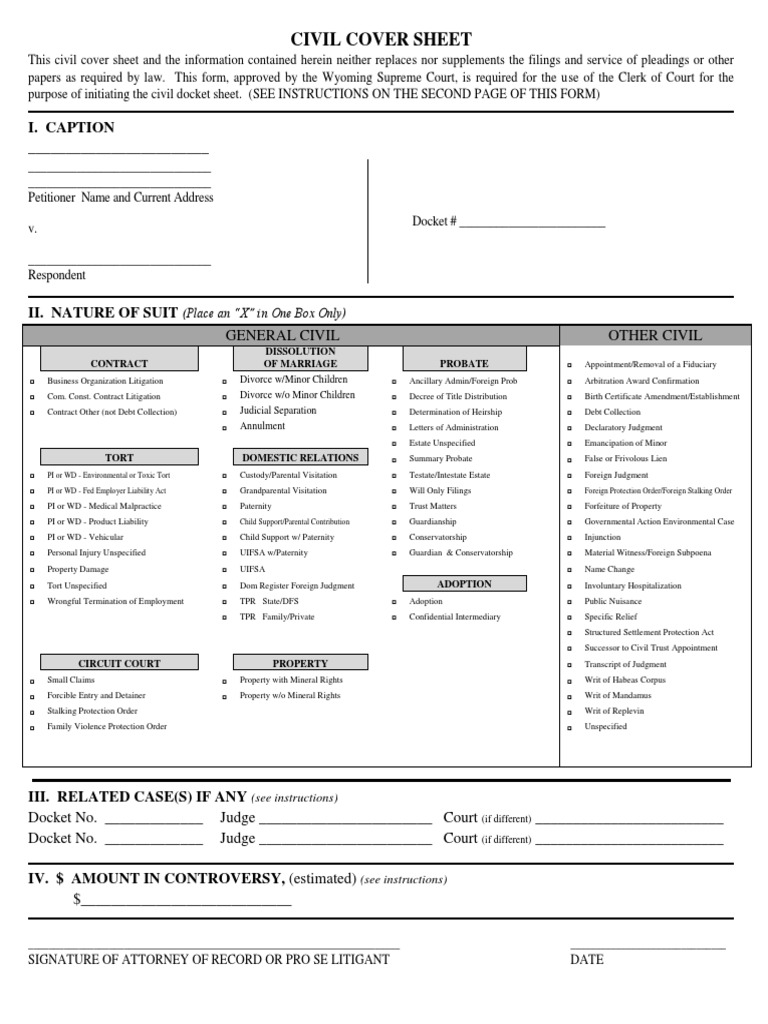 Civil Cover Sheet: I. Caption | PDF | Tort | Lawsuit