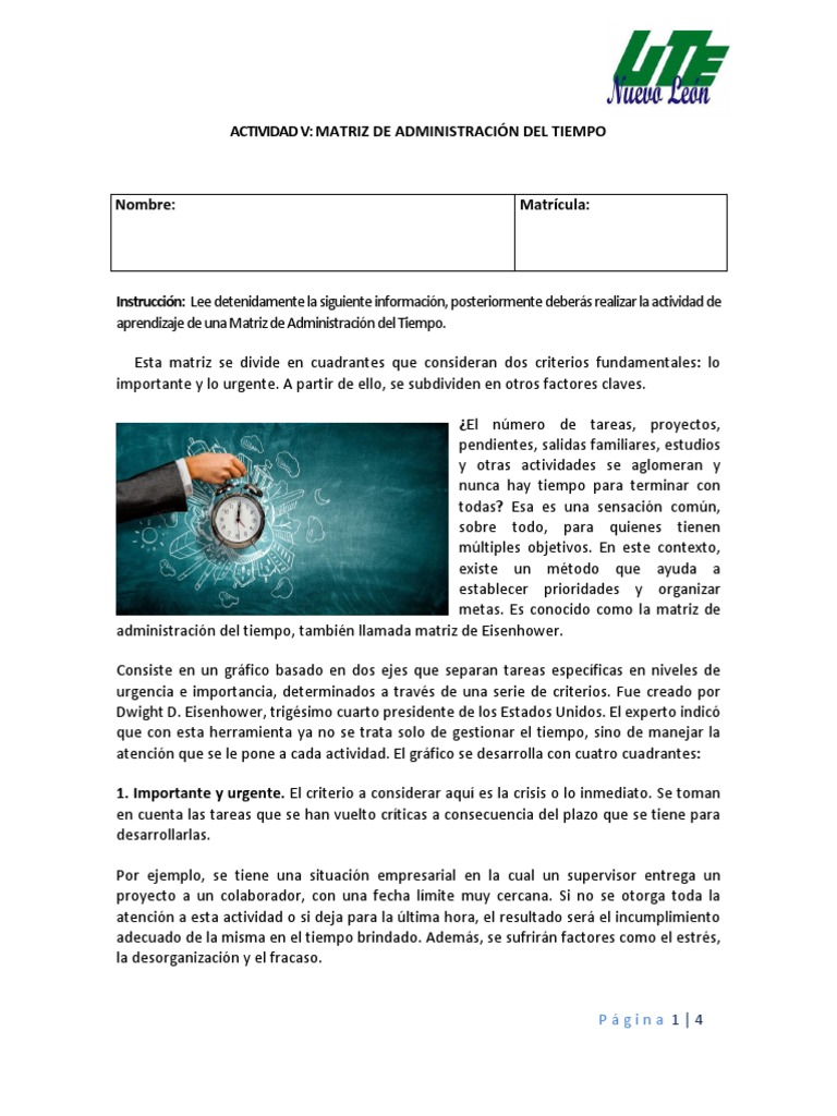Actividad 5 Matriz de Administración Del Tiempo | PDF | Planificación ...