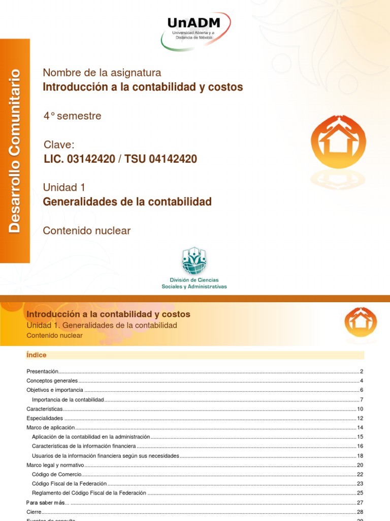 Unidad 1. Generalidades de La Contabilidad. Contenido - 2017 - 01 | PDF ...