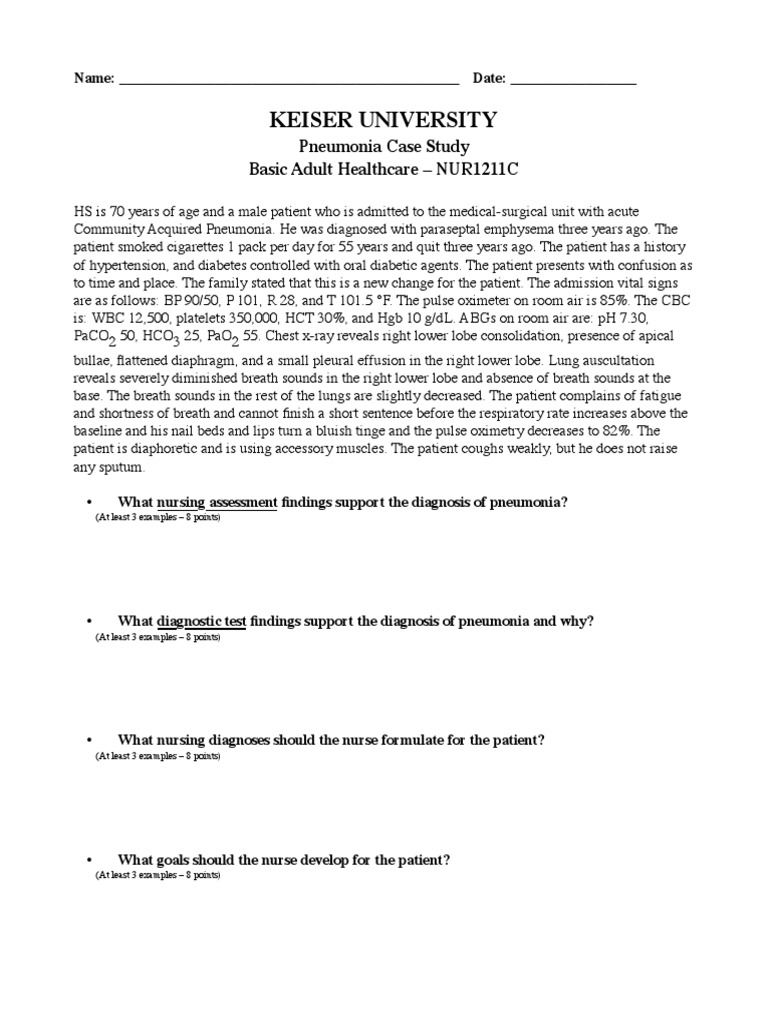 Pneumonia Case Study | PDF | Pneumonia | Chronic Obstructive Pulmonary ...