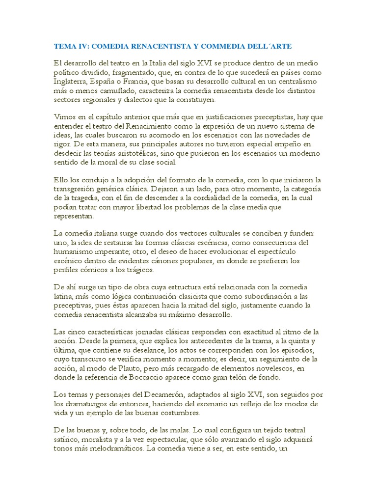 Comedia Renacentista Commedia Dell Arte | PDF | Commedia Dell'arte | Teatro