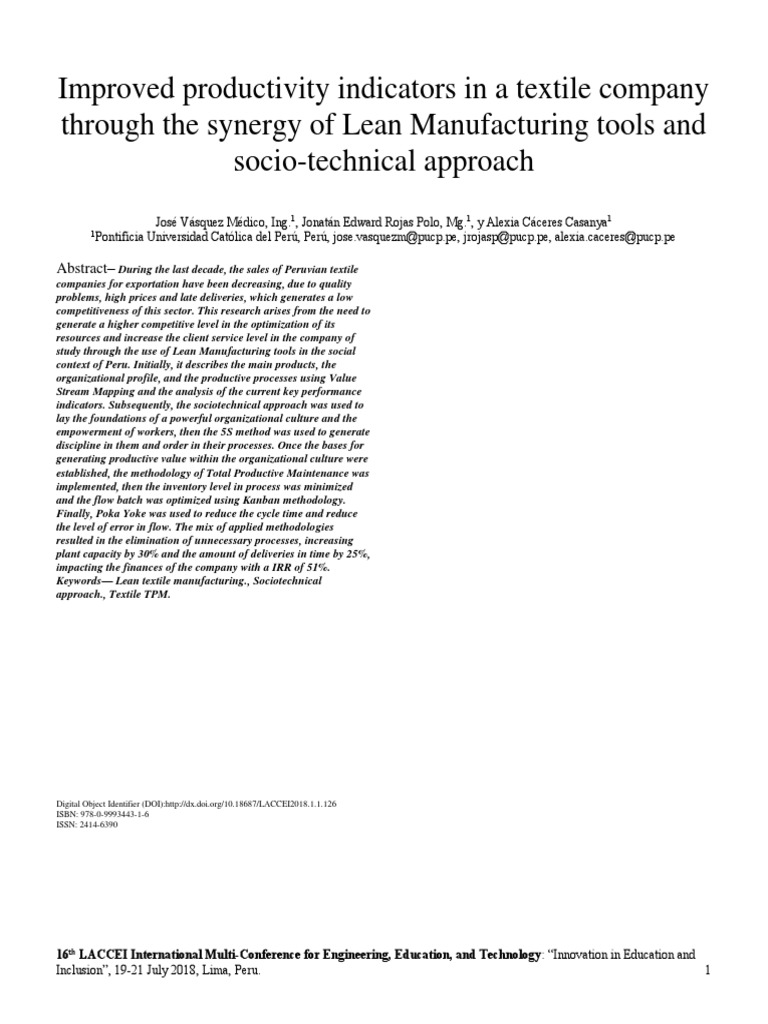 Improvement of Productivity Indicators in a Textile Company Through the ...