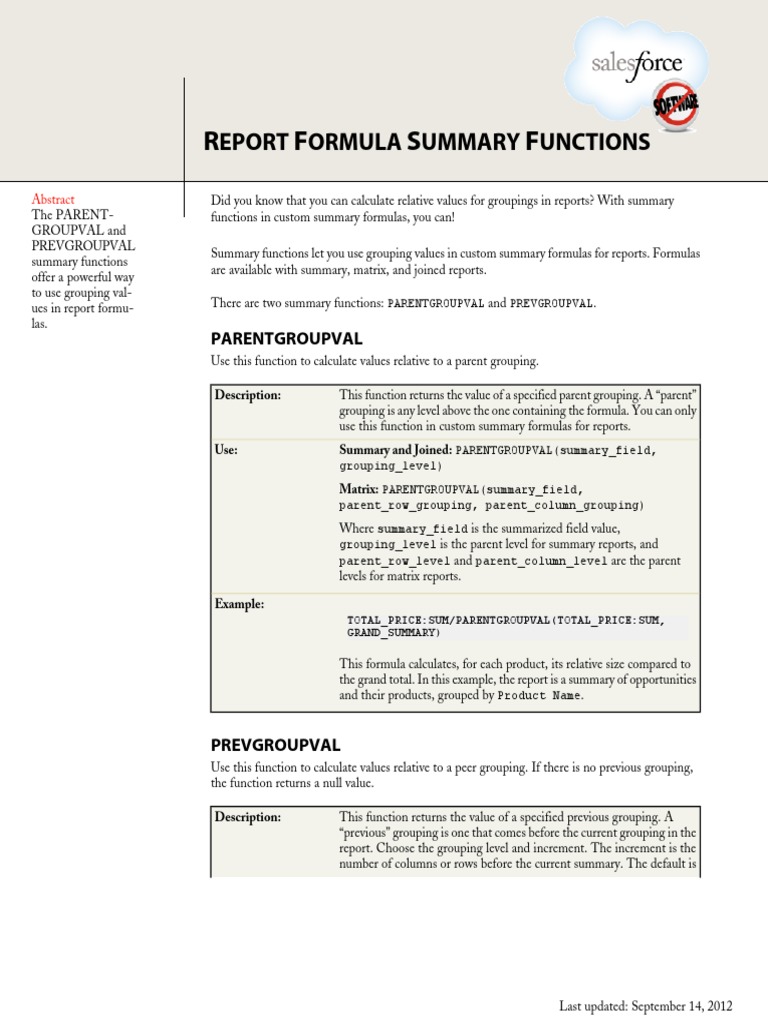 Salesforce Summary Formula Functions | PDF | Matrix (Mathematics ...