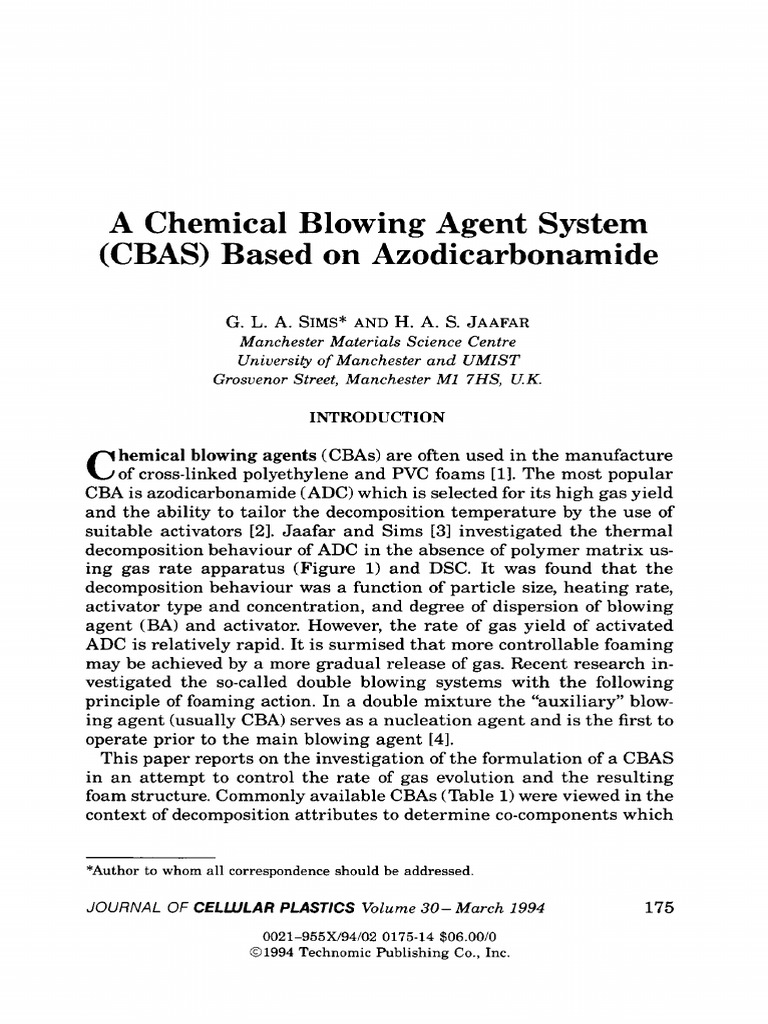 A Chemical Blowing Agent System (CBAS) Based On Azodicarbonamide PDF ...