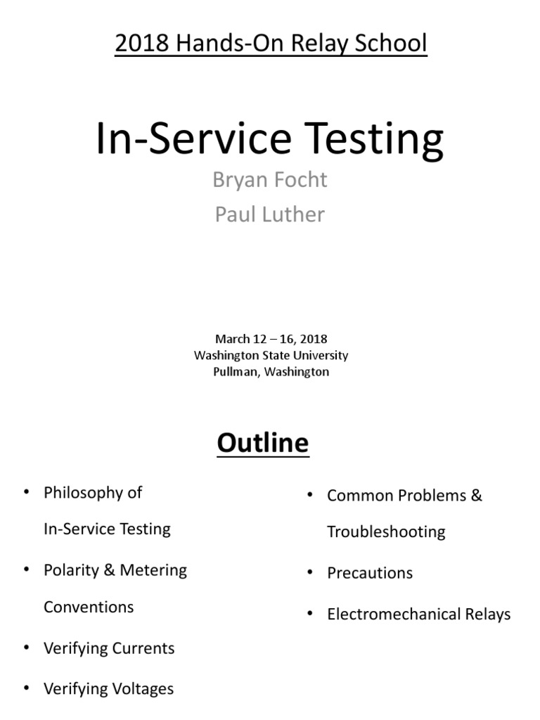 In ServiceTesting Hands OnRelaySchool2018 | PDF | Transformer | Relay