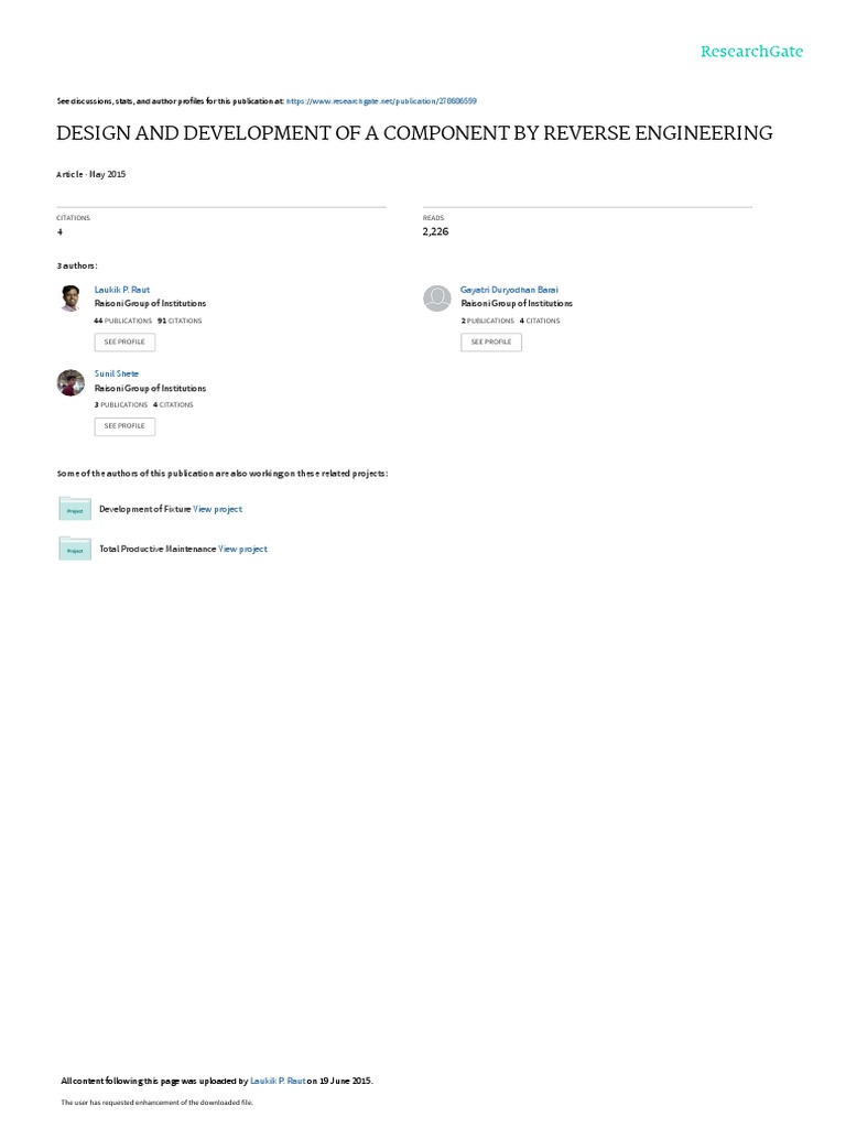 Design and Development of A Component by Reverse Engineering | PDF | Computer Aided Design | 3 D ...