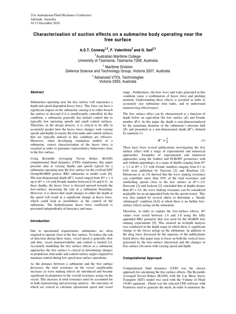 Characterisation of Suction Effects On A Submarine Body Operating Near ...