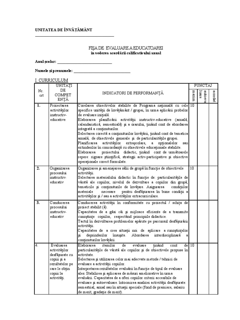 Fisa Evaluare Educator | PDF