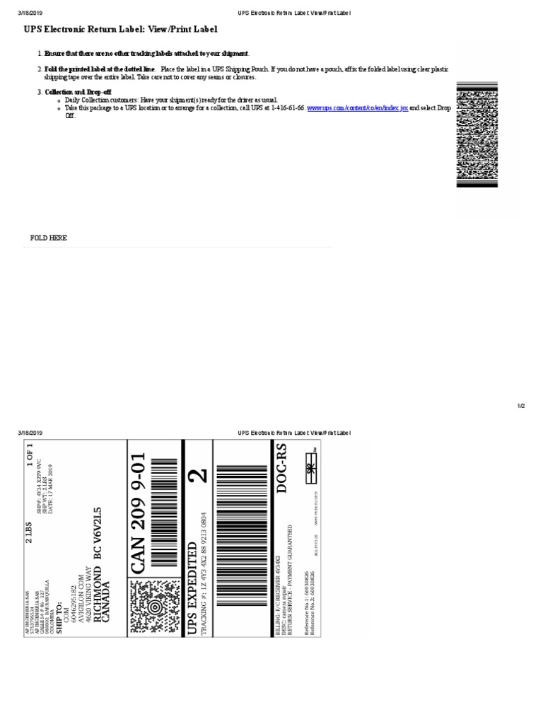 UPS Electronic Return Label Instructions | PDF | Wellness | Science ...