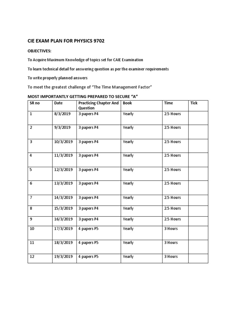 CIE Physics 9702 Exam Preparation Plan | PDF