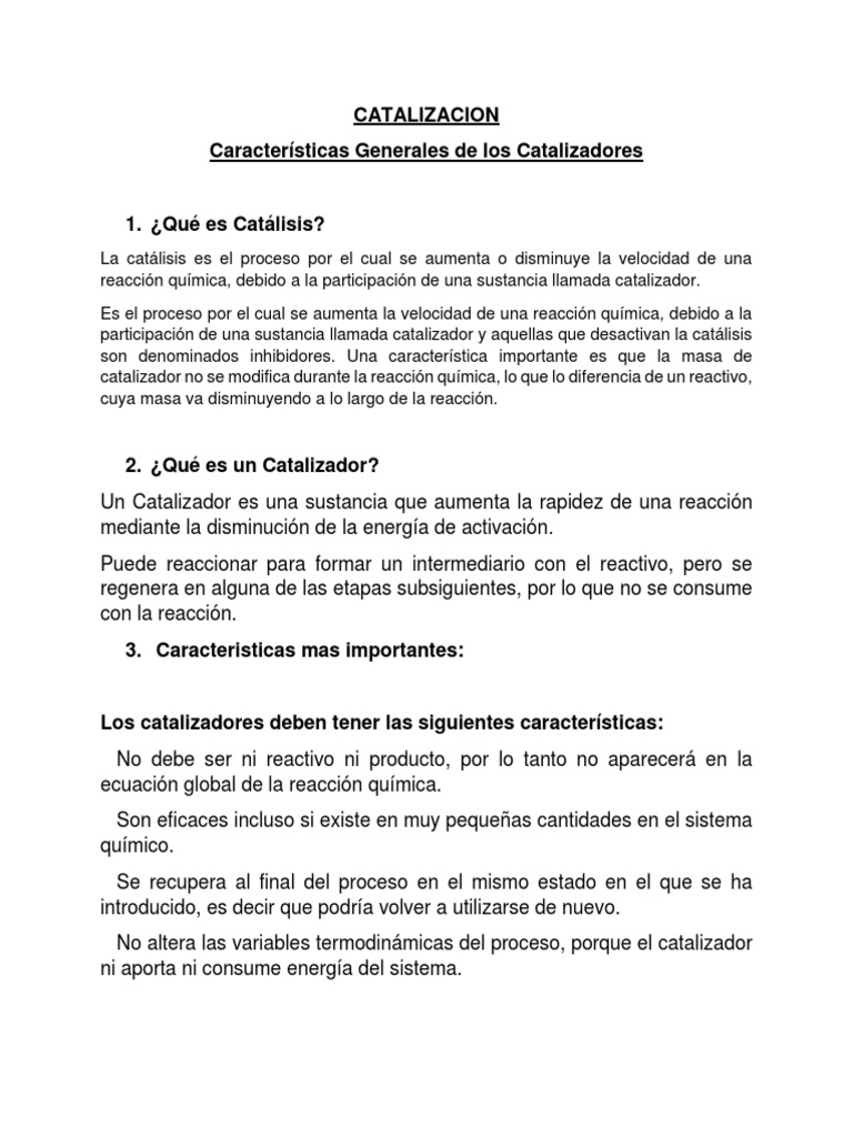 Catalizacion Quimica | PDF | Catálisis | Reacciones químicas