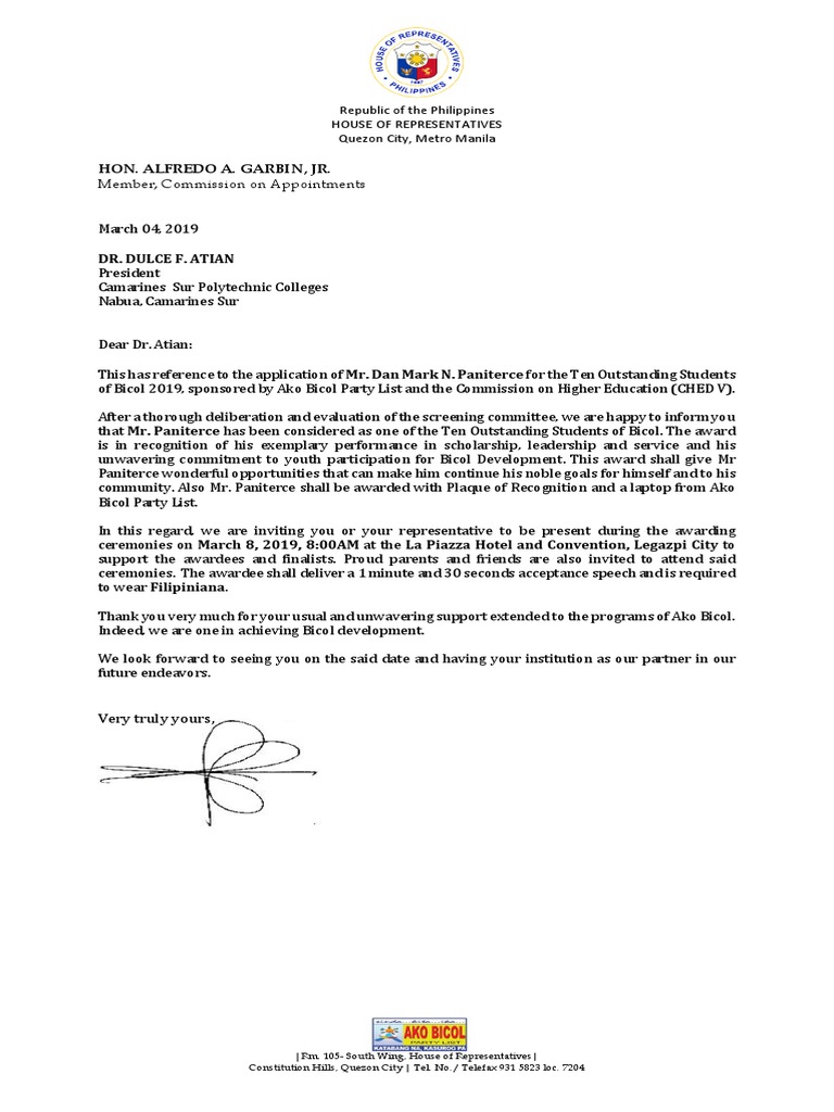 Hon. Alfredo A. Garbin, JR.: Republic of The Philippines House of ...