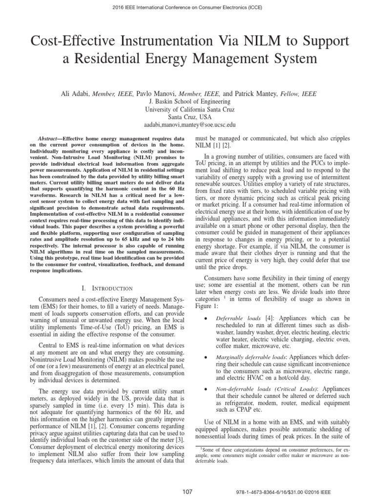 Cost-Effective Instrumentation Via NILM To Support A Residential Energy ...