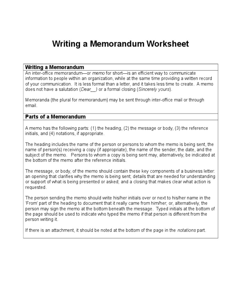 Memorandum Writing Guide | PDF | Memorandum | Written Communication