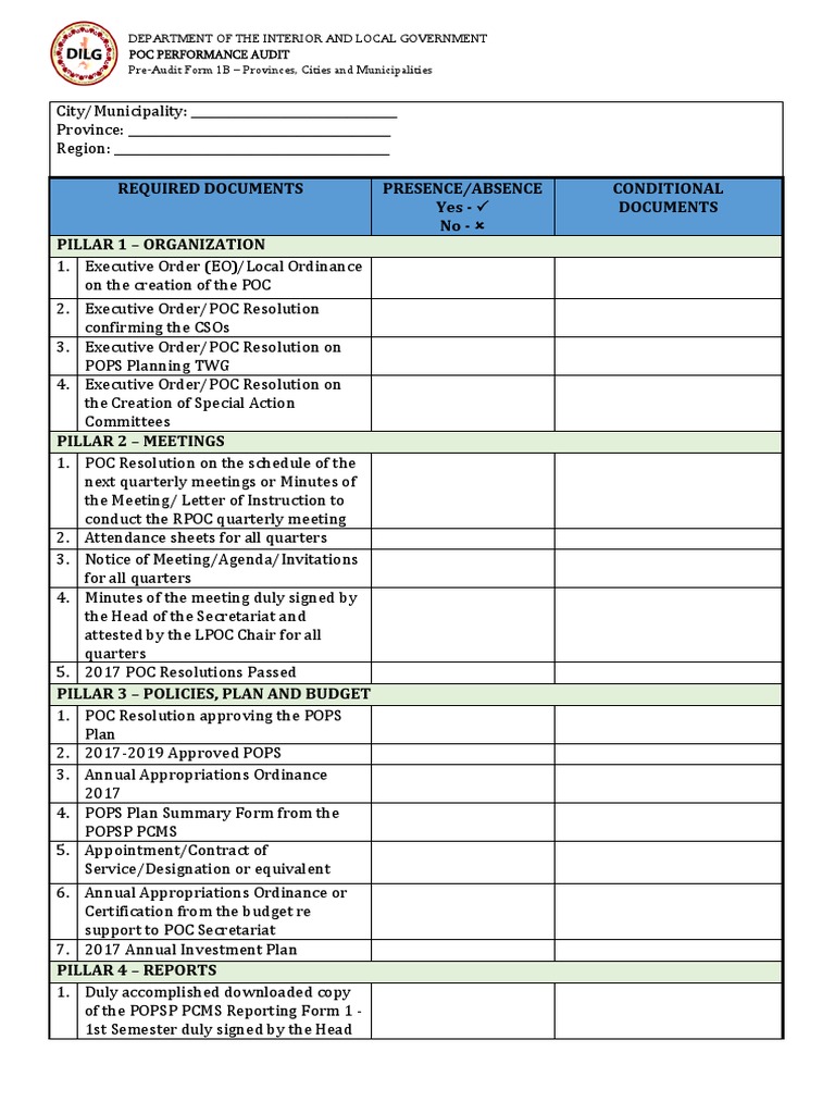 Pre-Audit Form 1B | PDF | Government | Public Sphere