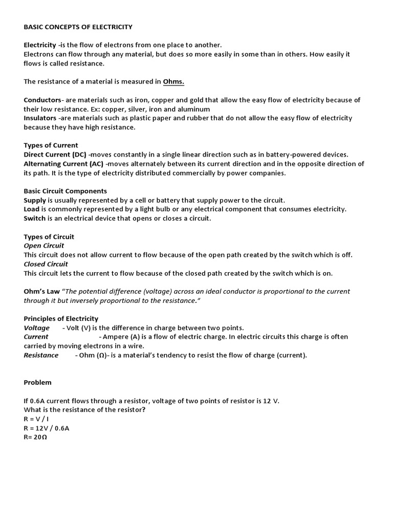 Basic Concepts of Electricity | PDF