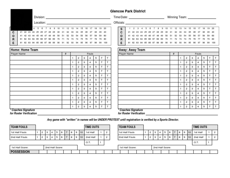 Basketball Scoresheet Landscape | PDF | Sports