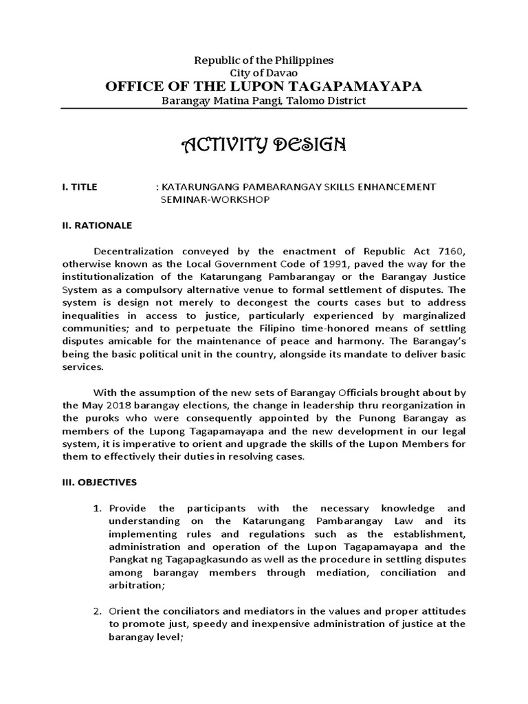 Training Design Lupon | PDF | Mediation | Arbitration