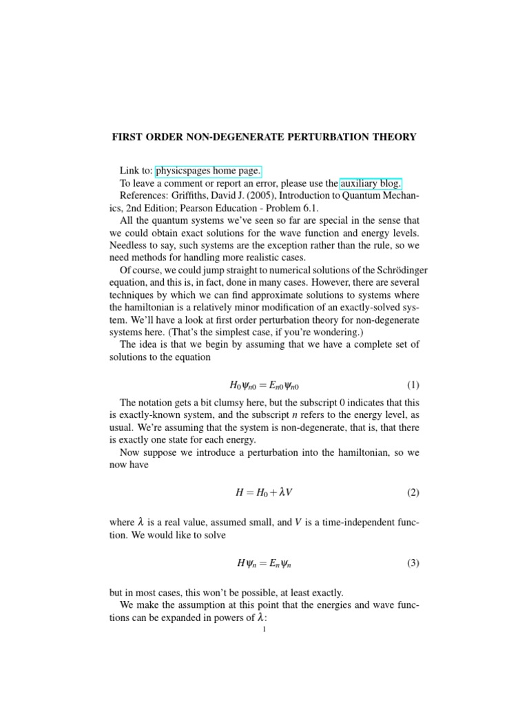 First Order Non-Degenerate Perturbation | PDF | Perturbation Theory ...