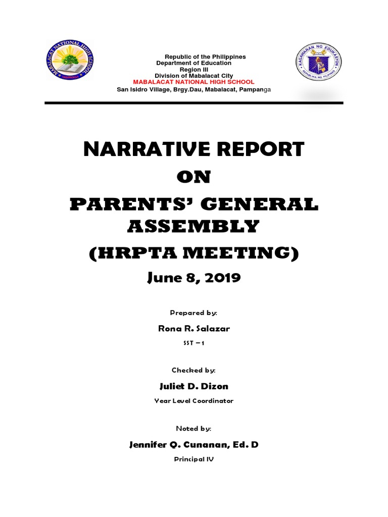 Narrative Report: Parents' General Assembly | PDF | Change | Pedagogy