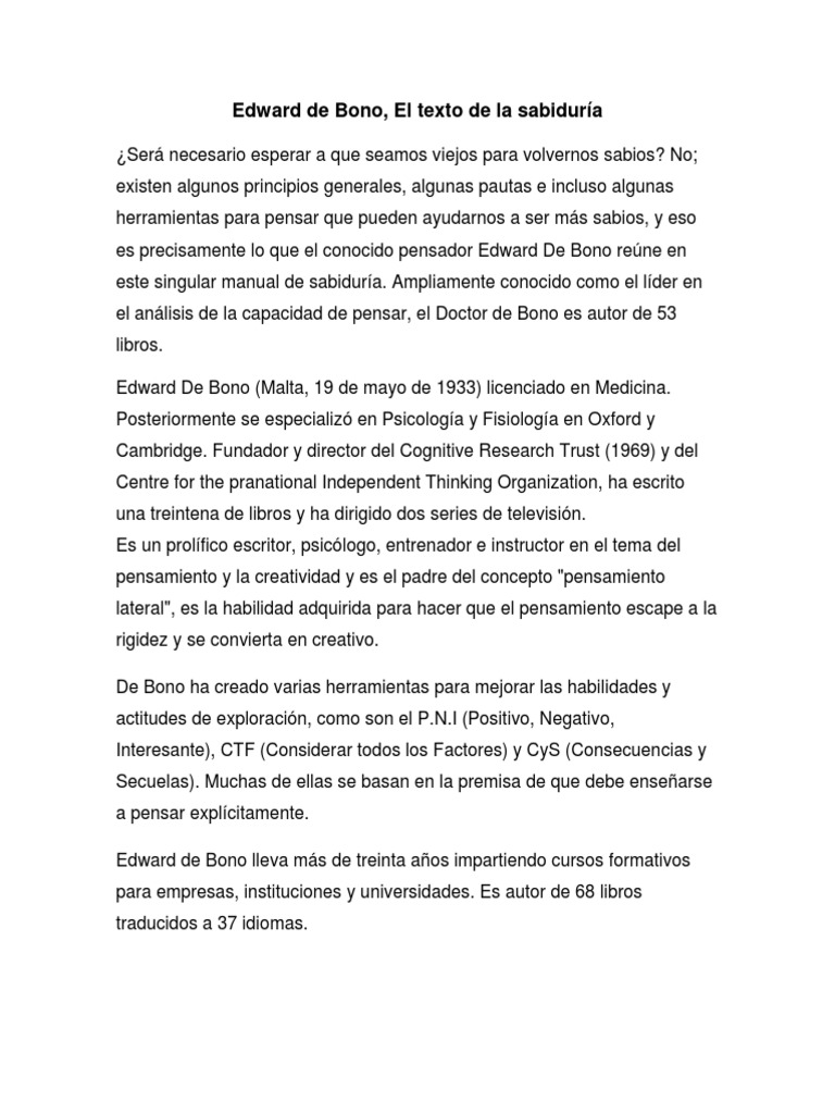 Edward de Bono | PDF | Creatividad | Platón