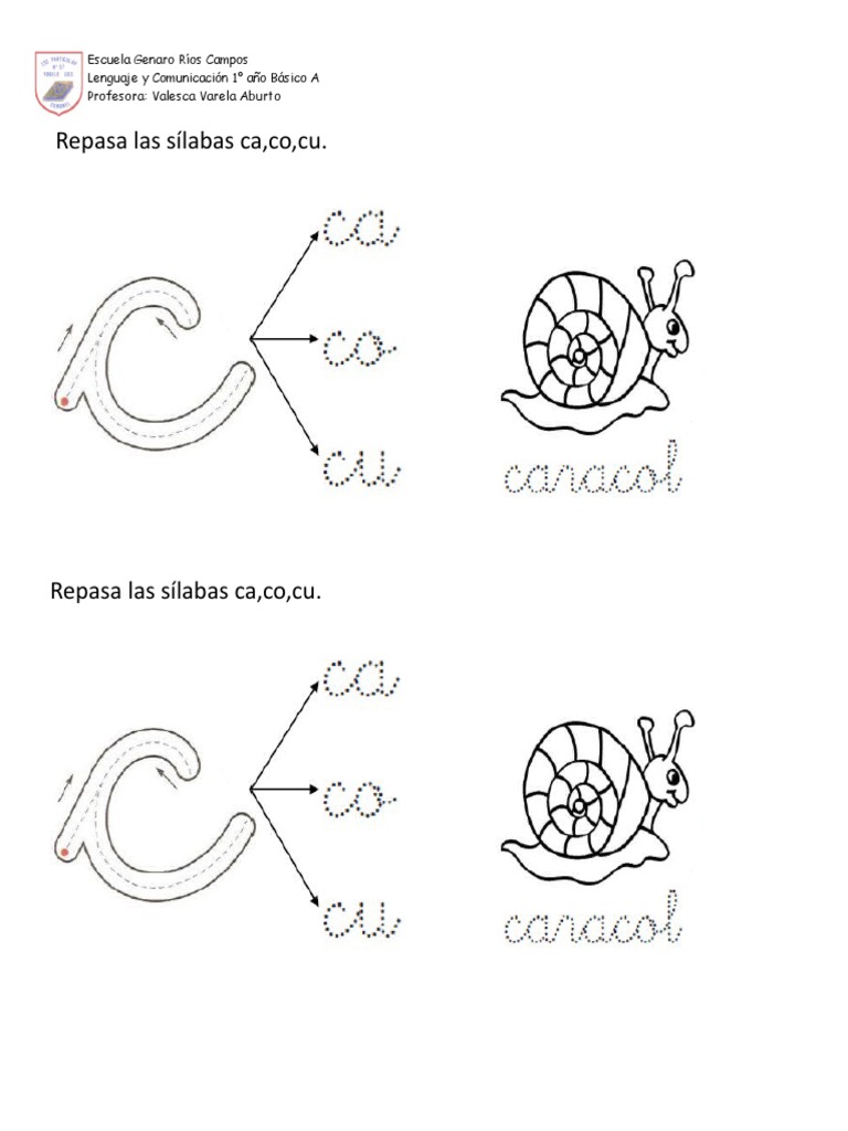 Actividades para sílabas ca, co, cu | PDF | Artes del Lenguaje y ...