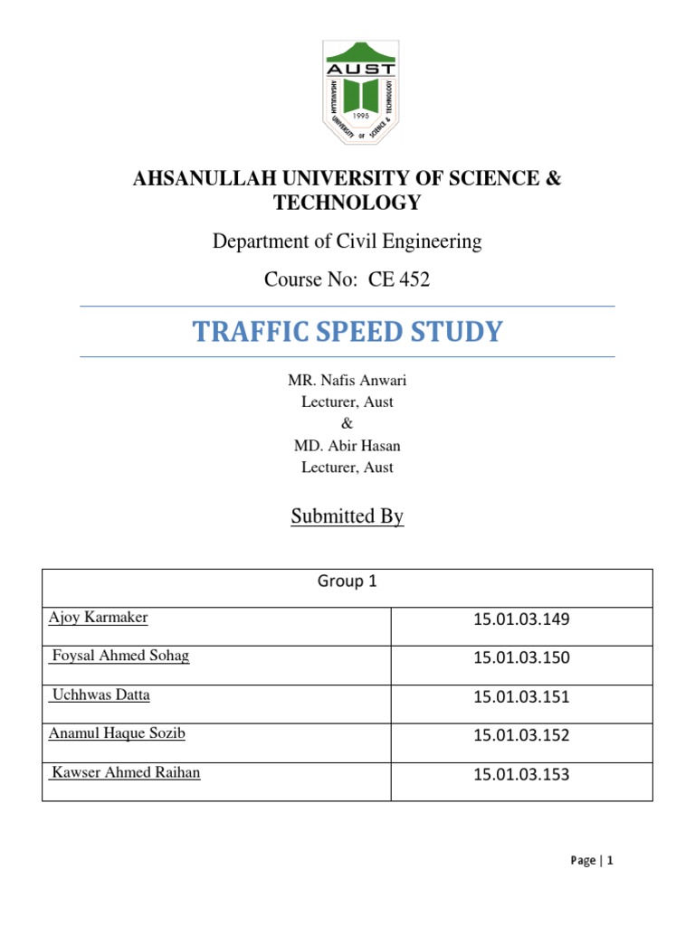 Traffic Speed Study: Analysis of Traffic Characteristics at Shatrasta ...