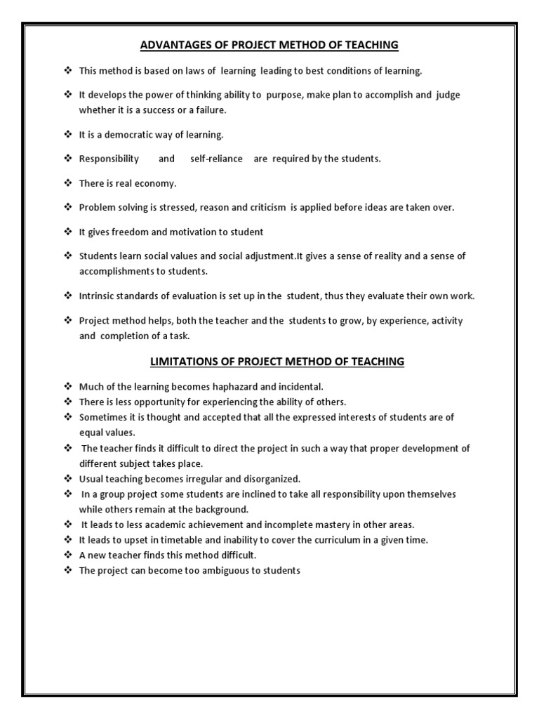Project Method Teaching Advantages Benefits Students Learning | PDF
