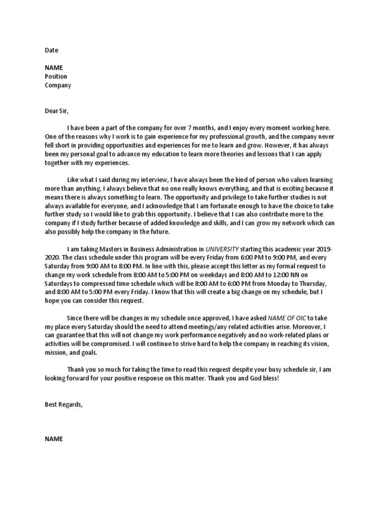 Request To Change Work Schedule Template | PDF