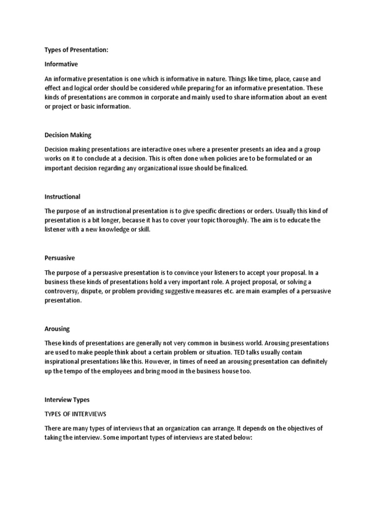 Types of Presentation: Informative | PDF | Interview | Decision Making