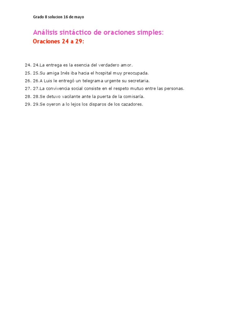 Análisis Sintáctico de Oraciones Simples 8 Imprimir | PDF | Objeto ...