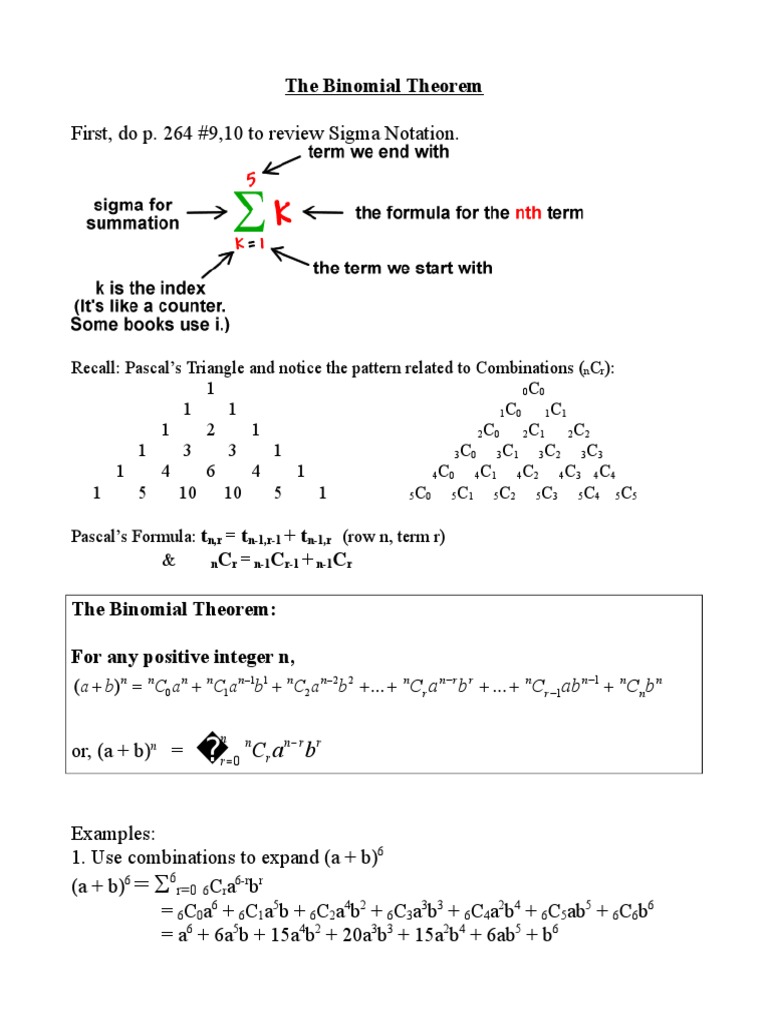 Binomial Theorem and Sigma Notation | PDF | Science & Mathematics ...