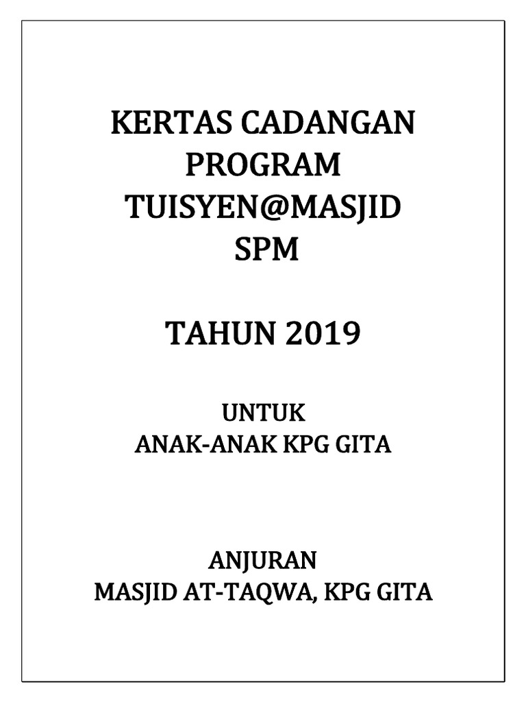 Kertas Cadangan Tuisyen Masjid 2019 | PDF