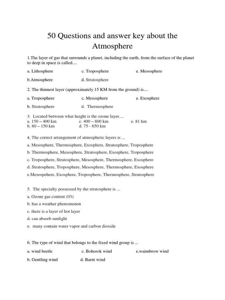 50 Questions About The Atmosphere | Download Free PDF | Atmosphere ...