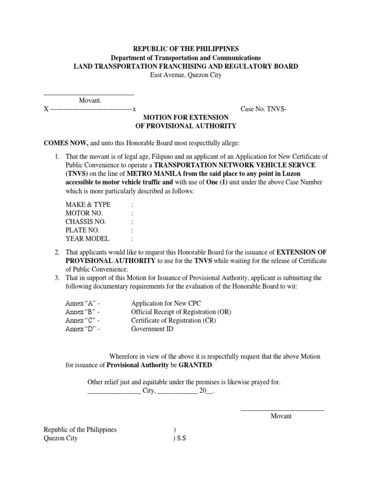 Motion fo Extension of Provisional Authority.pdf | Social Institutions ...