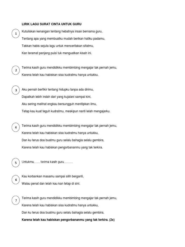 Lirik Lagu Surat Cinta Untuk Guru Pdf