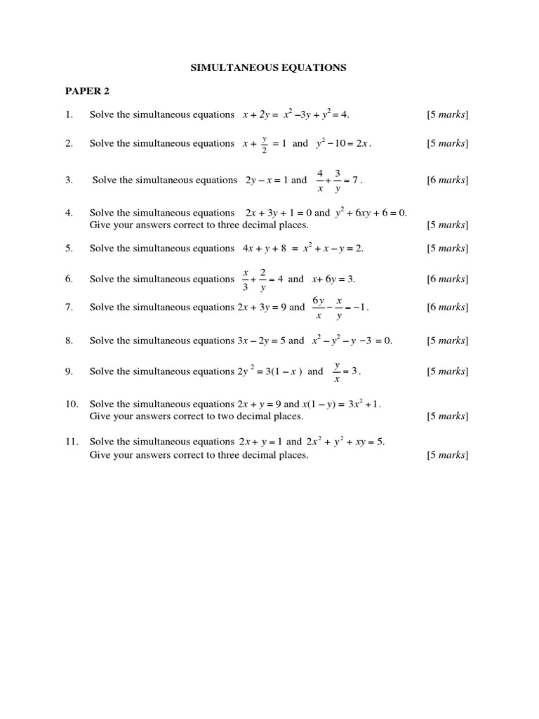 Simultaneous Equations Paper 2 | PDF | Equations | Teaching Mathematics