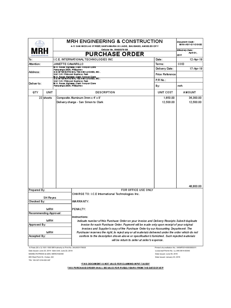 Purchase Order QF 015 Details | PDF | Invoice | Receipt