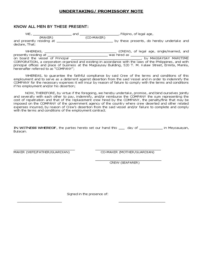 Undertaking Promissory Note Template | PDF | Business Law | Virtue